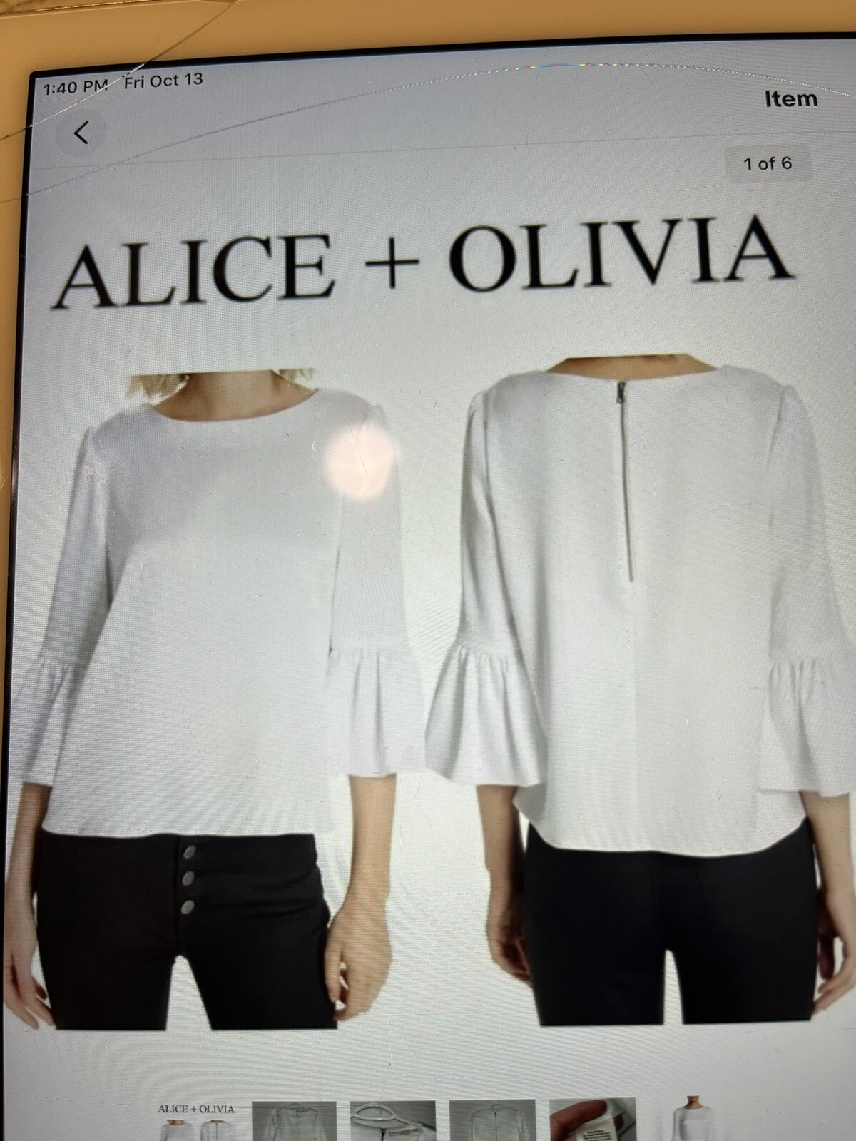 Alice + Olivia Bernice white Satin Ruffle sleeve Blou… - Gem