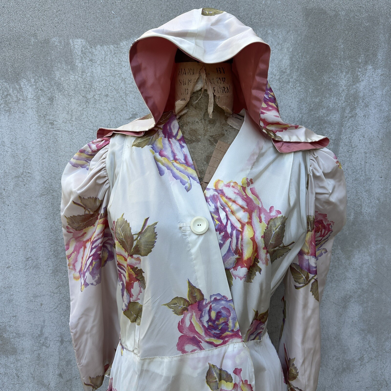 Vintage 1930s 1940s Hooded Rose Print Robe Dress Rose Print Rayon ...