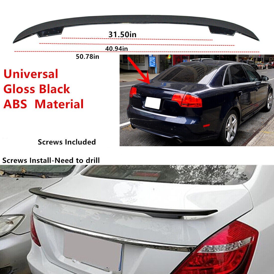 For AUDI A4 S4 B7 2006-2008 Universal 50.7'' Painted Rear Trunk Spoiler ...