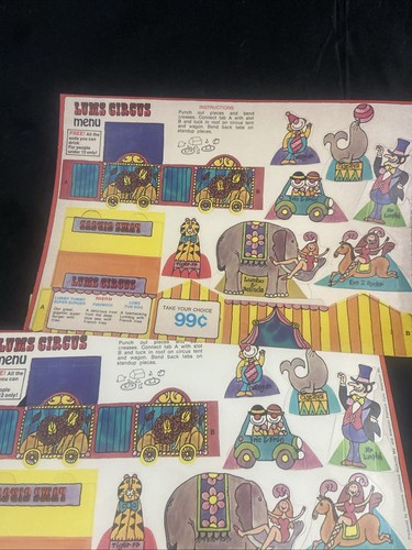 LUMS CHILDRENS MENUS 1960s/1970s CIRCUS PUNCH OUT | eBay