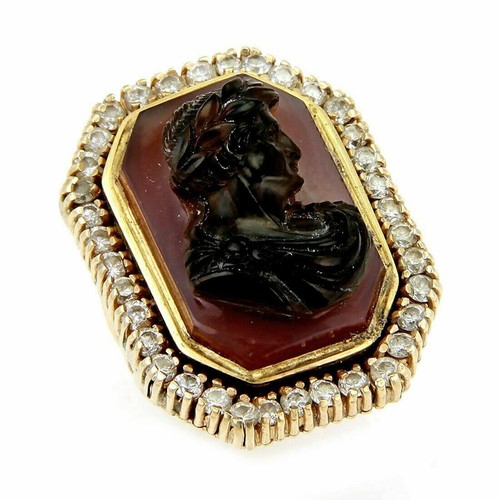 Diamond & Carnelian High Relief Carved 14k Gold Julius Caesar Ring ...