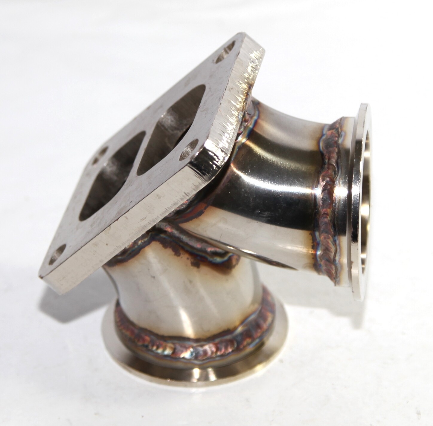 Dual 2.5"V-band to T4 Twin Scroll Divided Inlet Turbo Elbow SS Adapter ...