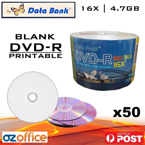 50 x Data Bank DVD-R 16x 4.7GB Inkjet Printable Blank DVD Discs Digital ...