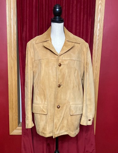 Regular Length Camel Color Suede Men’s Coat with Fuzzy Faux Fur ...