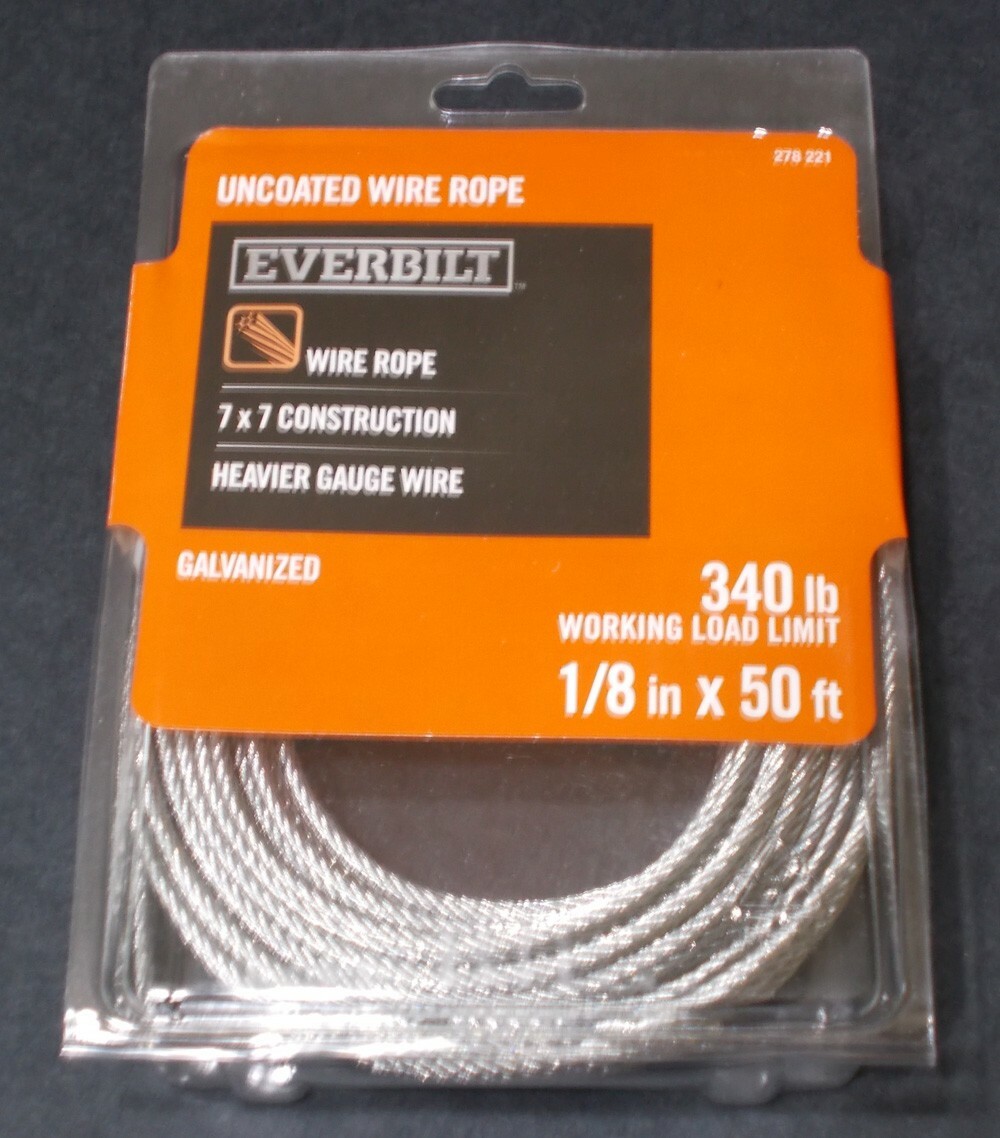 Everbilt 278221 Galvanized Uncoated Wire Rope 1/8 in x 50 ft 7x7 340lb ...