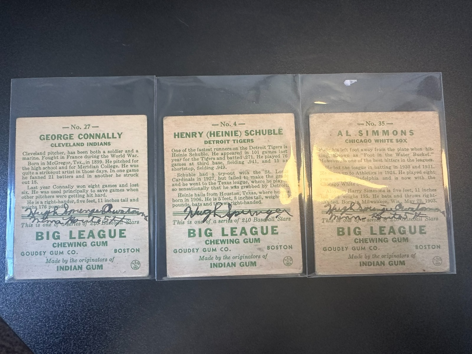 Goudey 1933 Big League Baseball Card Lot 3 Simmons Schuble Connally SEE ...