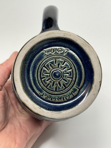 Handsome Blue Studio Pottery Signed TJ Olivier Mug 2007 Sgraffito Thick ...