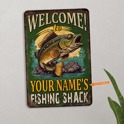 Personalized Fishing Sign Shack Man Cave Lake House Decor Gift Bass ...