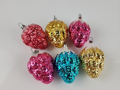 Antique Set Of 6 Blown Glass Cluster Grape BERRY Mica Christmas ...
