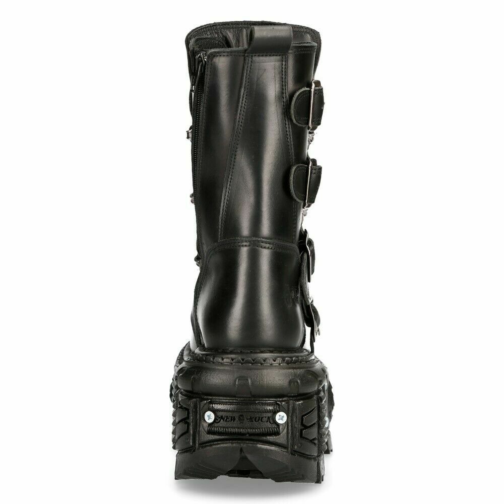 NEW ROCK BOOTS TANK373-S1 Black Leather Unisex Combat Platform Biker ...