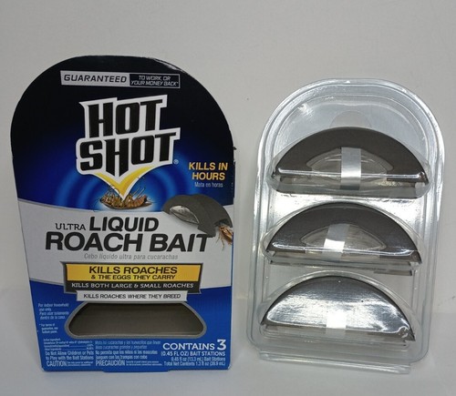 Hot Shot 3 ULTRA LIQUID ROACH BAIT STATIONS KILLS LARGE & SMALL ROACHES ...