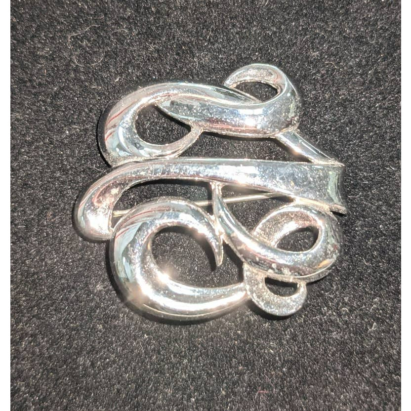 Monet Vintage Silver Color Scroll Script Brooch Curli… - Gem