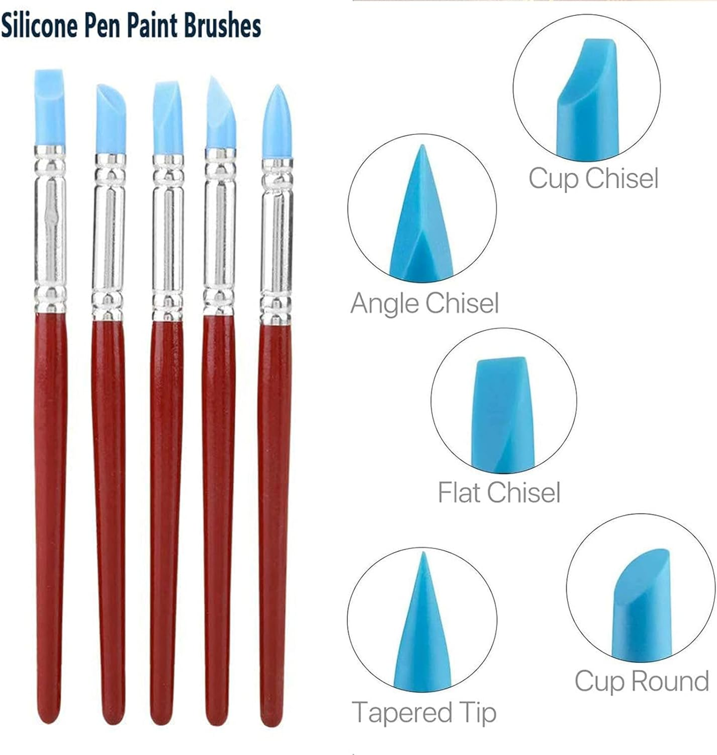 5Pcs Silicone Pen Paint Brushes Color Shapers with Flexible Blue Rubber ...