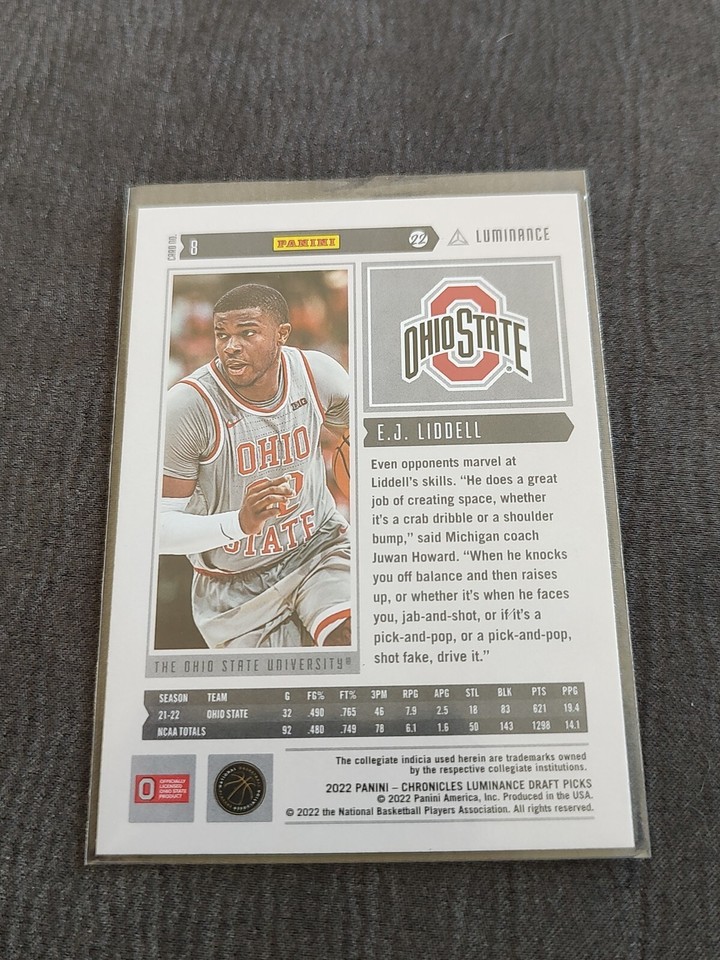 2022-23 Panini Chronicles Draft Picks Luminance EJ Liddell #8 Rookie ...