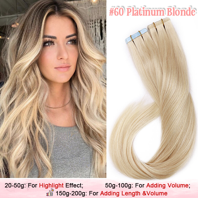 60PCS 80PCS Invisible Tape In Real Remy Human Hair Extensions 22" 200G Full Head | eBay