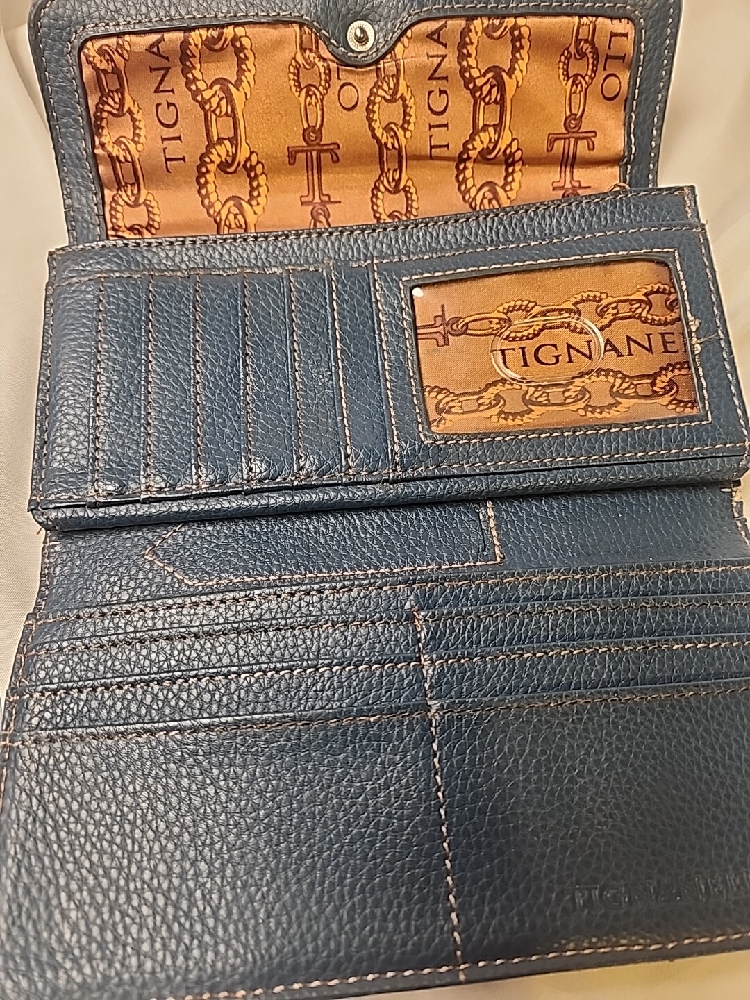 Tignanello Genuine Leather Bi Fold Wallet in Navy Blue | eBay