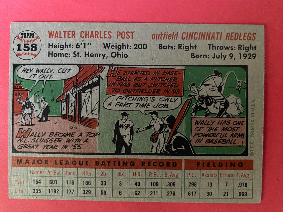 1956 Topps WALLY POST Cincinnati Redlegs #158 | eBay