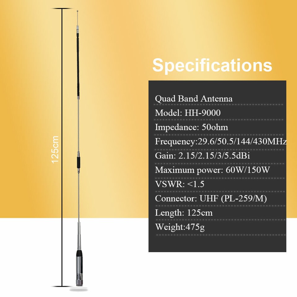 HH-9000 Quad Band Mobile Antenna for TYT TH-9800 TH-7800 Car 2-Way ...