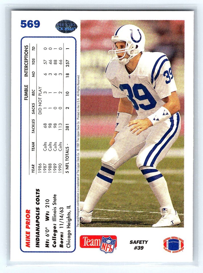 1991 Upper Deck #569 Mike Prior Football Indianapolis Colts | eBay