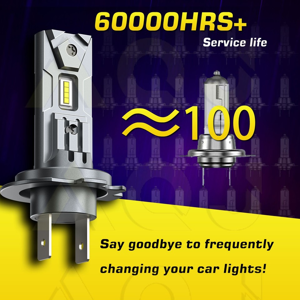 2x Super Bright H7 LED Headlight Kit High Low Beam Bulbs 3600000LM ...