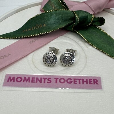 PANDORA Sparkling Logo Stud Earrings - 290559CZ RETIRED Authentic Ale ...