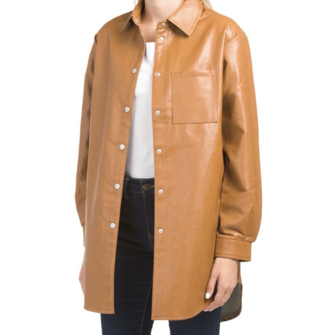 Bagatelle Jacket Women Medium Brown Faux Leather Shirt Coat Shacket ...