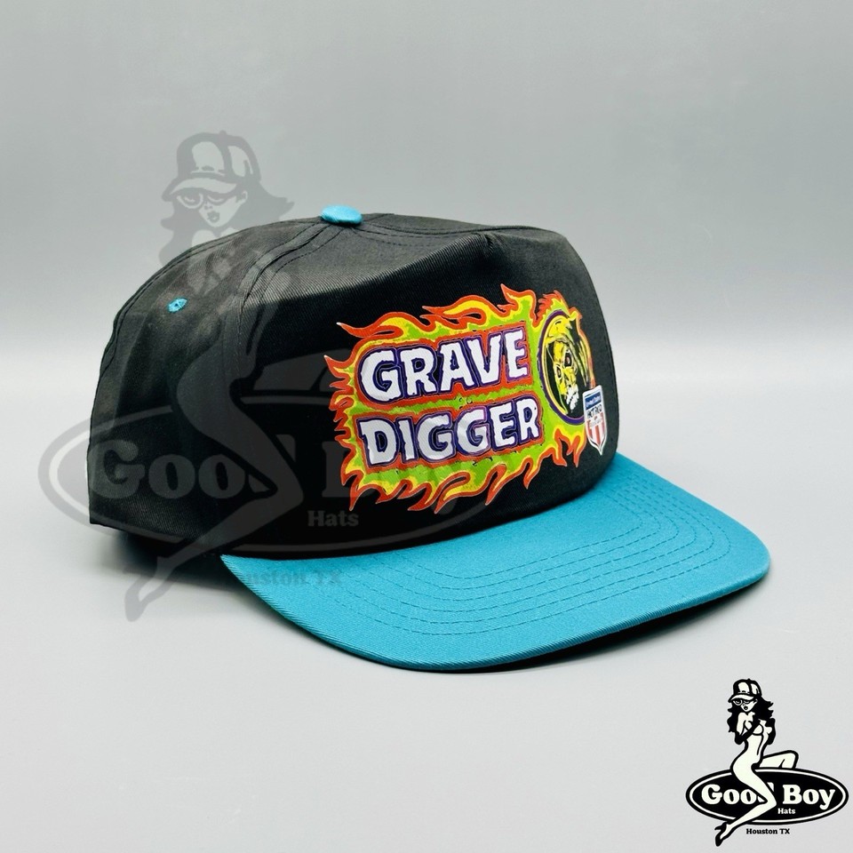 GRAVE DIGGER Hat Vintage Snapback Cap Black Teal Monster Jam Monster ...