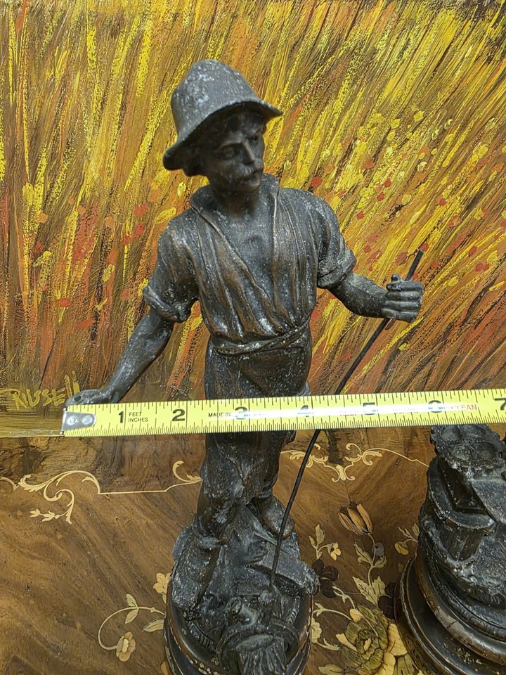 PAIR Vintage French Bronzed Spelter Le Forgeron & Le Mineur Sculptures ...