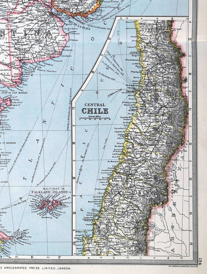 1907 Map South America Brazil Argentina Chile Uruguay Paraguay Buenos ...