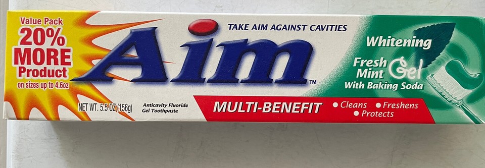 12 Aim Multi-Benefit Whitening Gel Toothpaste Fresh Mint 5.5oz baking ...