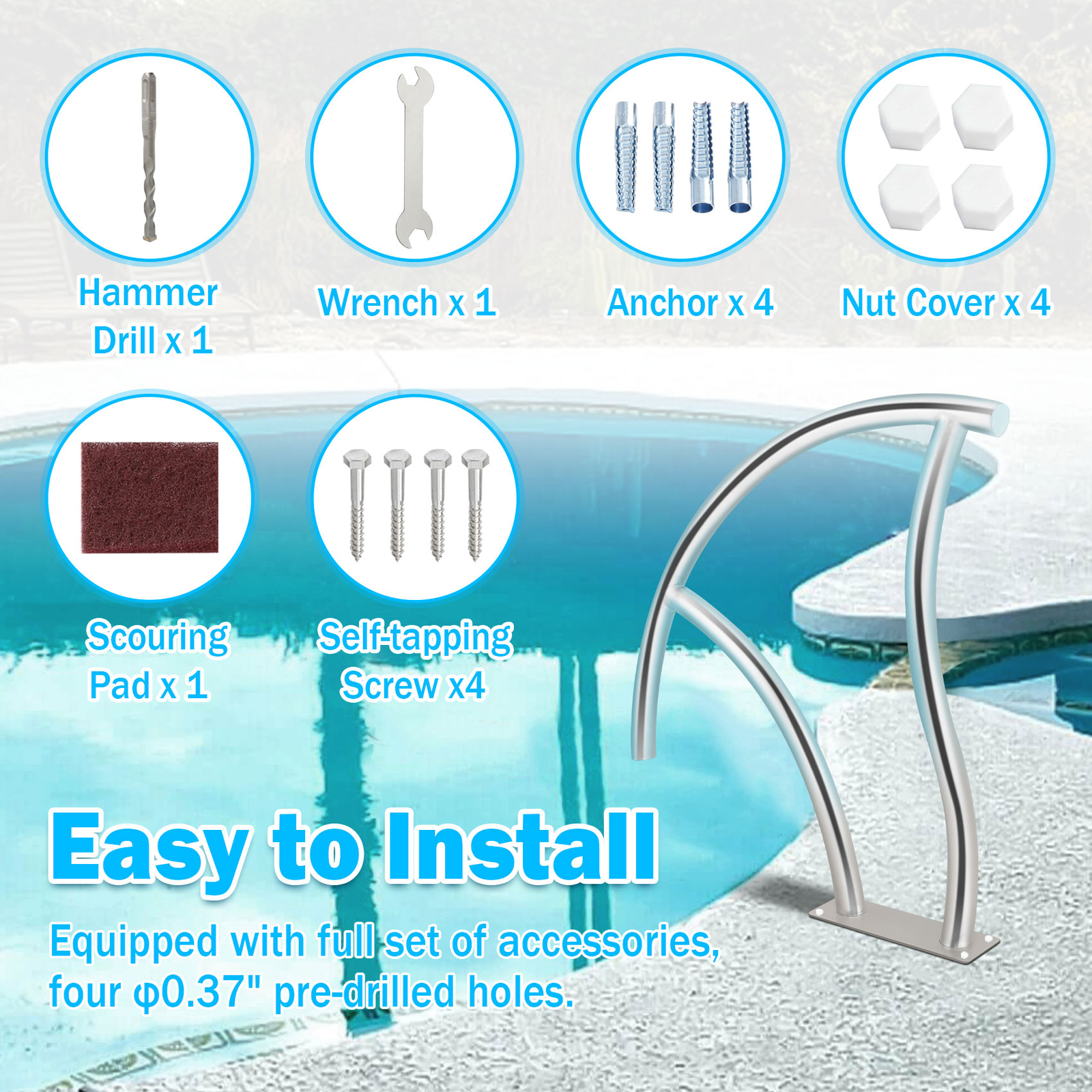 304 Stainless Steel Swimming Pool Hand Rail Inground Pool Stair Grab ...