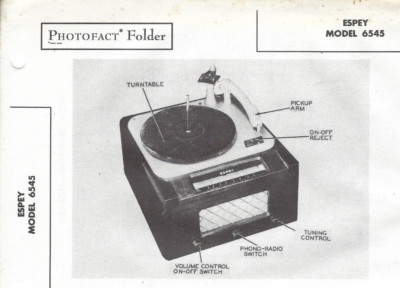 1946 Espey 6545 Phonograph Record Player Radio Photofact Manual Spec ...