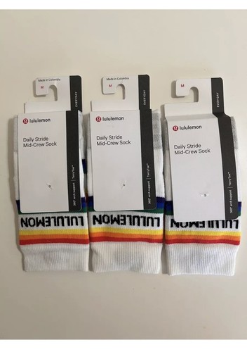 🧦🌈 X 3pairs NWT$54 Lululemon Daily Stride Mid Crew Sock Rainbow WHT SizeM | eBay