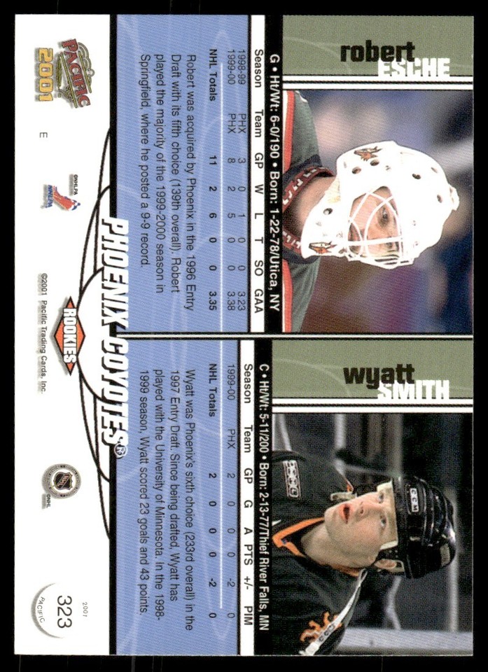 2000-01 Pacific Robert Esche/Wyatt Smith Phoenix Coyotes #323 | eBay