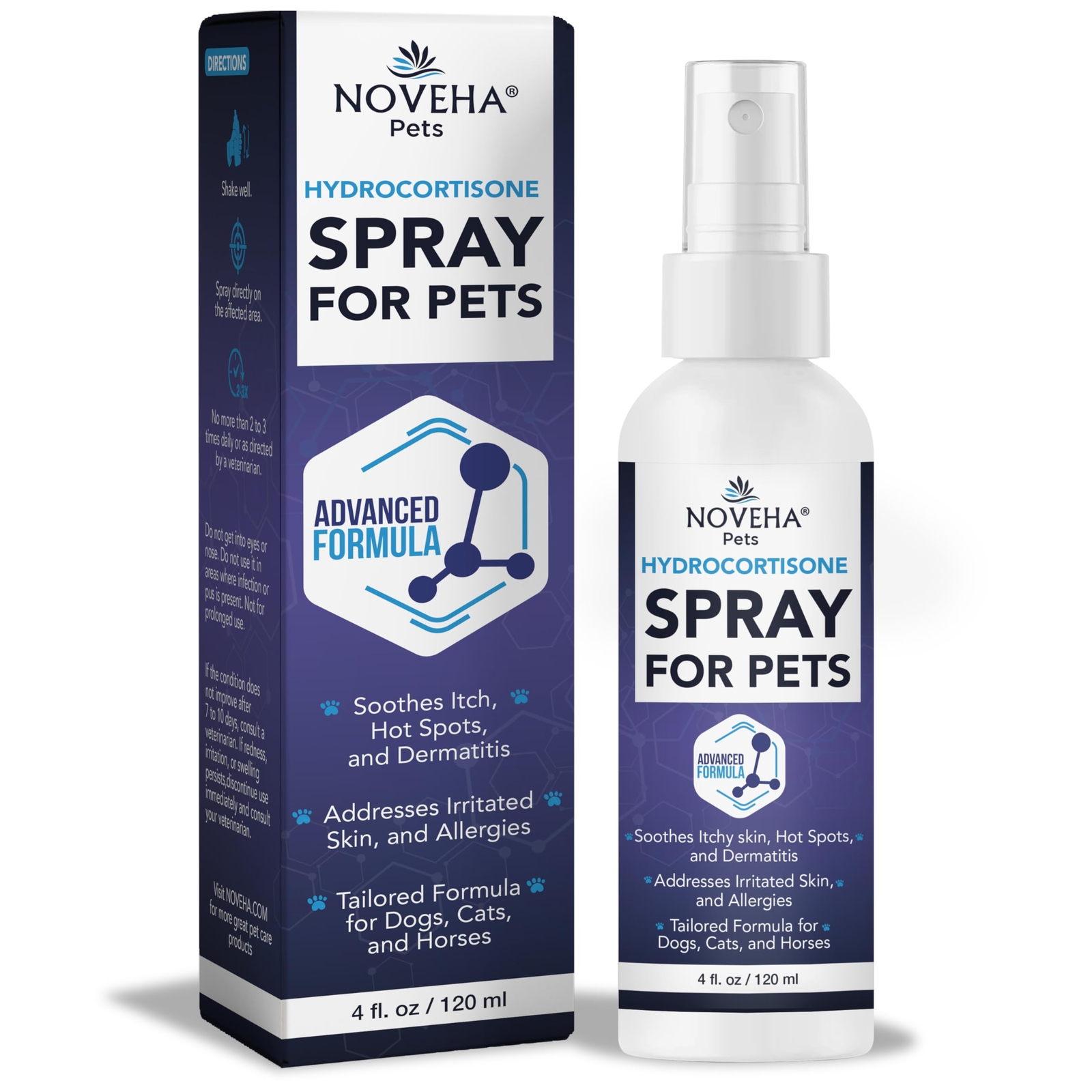 NOVEHA 1% Hydrocortisone Spray for Dogs Cats Horses – Hot Spot ...