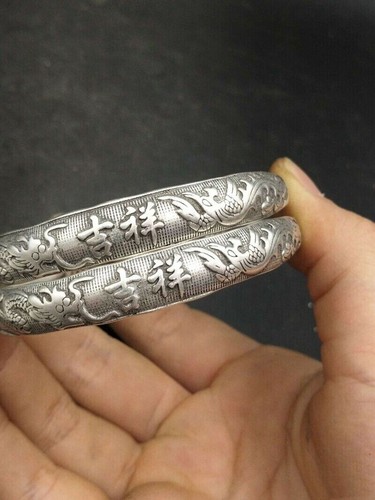 A Pair Old Chinese tibet silver handcarved Dragon Phoenix Bracelets | eBay