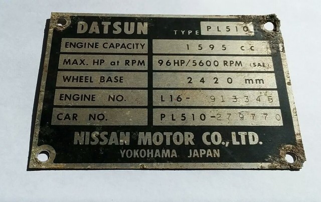 Datsun 510 68-73 OEM Model Identification Plate | eBay