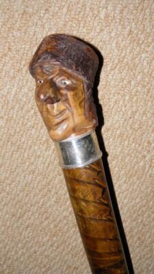 Victorian Gadget Smoking Pipe Walking Stick Carved Man & Hallmarked ...