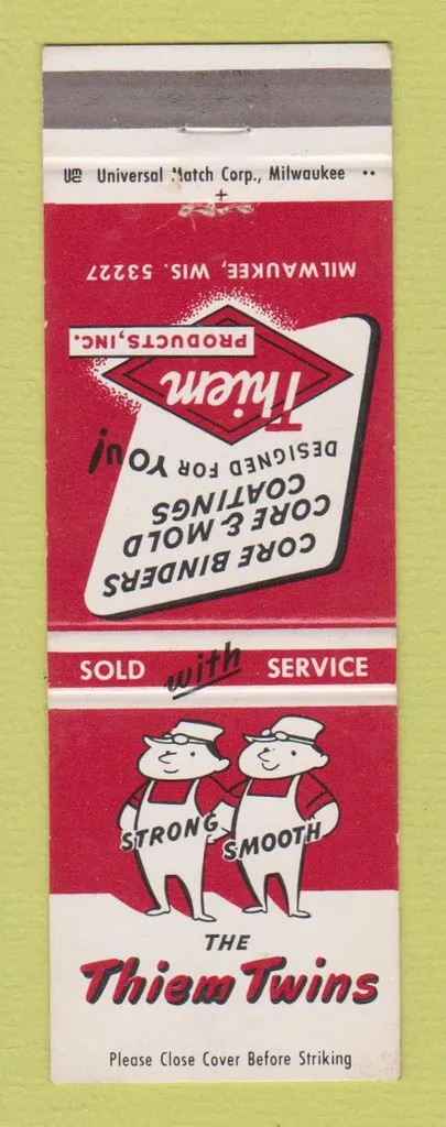 Matchbook Cover - Thiem Products Core Bindings Mold Coatings Milwaukee ...