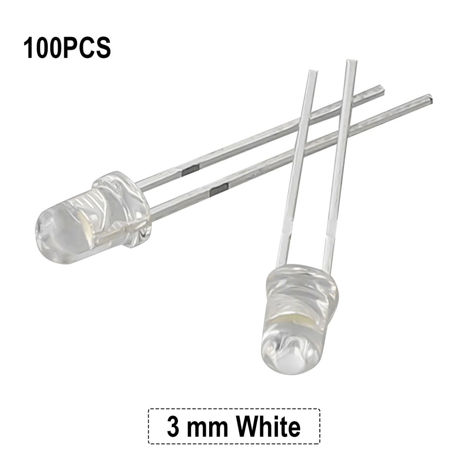 100pcs LED Lights 3MM Light Emitting Diode 17mm Long,2 Stitches Super ...