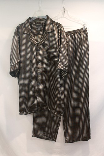 Robert Louis Pajama Set Mens size L Black Gold Silk Blend Short Sleeve ...