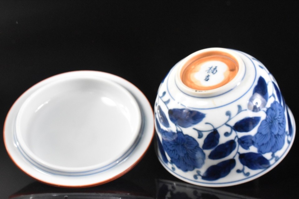 T9331: Japanese Kiyomizu-ware Blue&White Flower TEA BOWL 5pcs, auto w ...