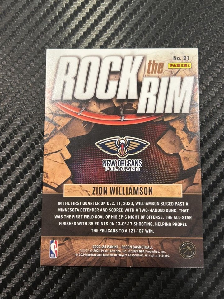 2023-24 Panini Recon Zion Williamson Rock the Rim Gold 4/10 SSP #21 Pelicans | eBay