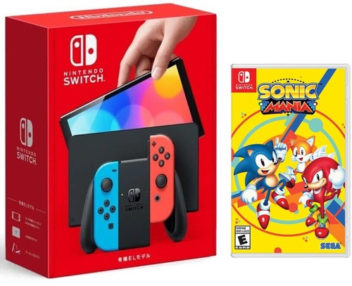 NEW Nintendo Switch OLED 64GB Neon Console + Sonic Mania 💎 Game Bundle ...
