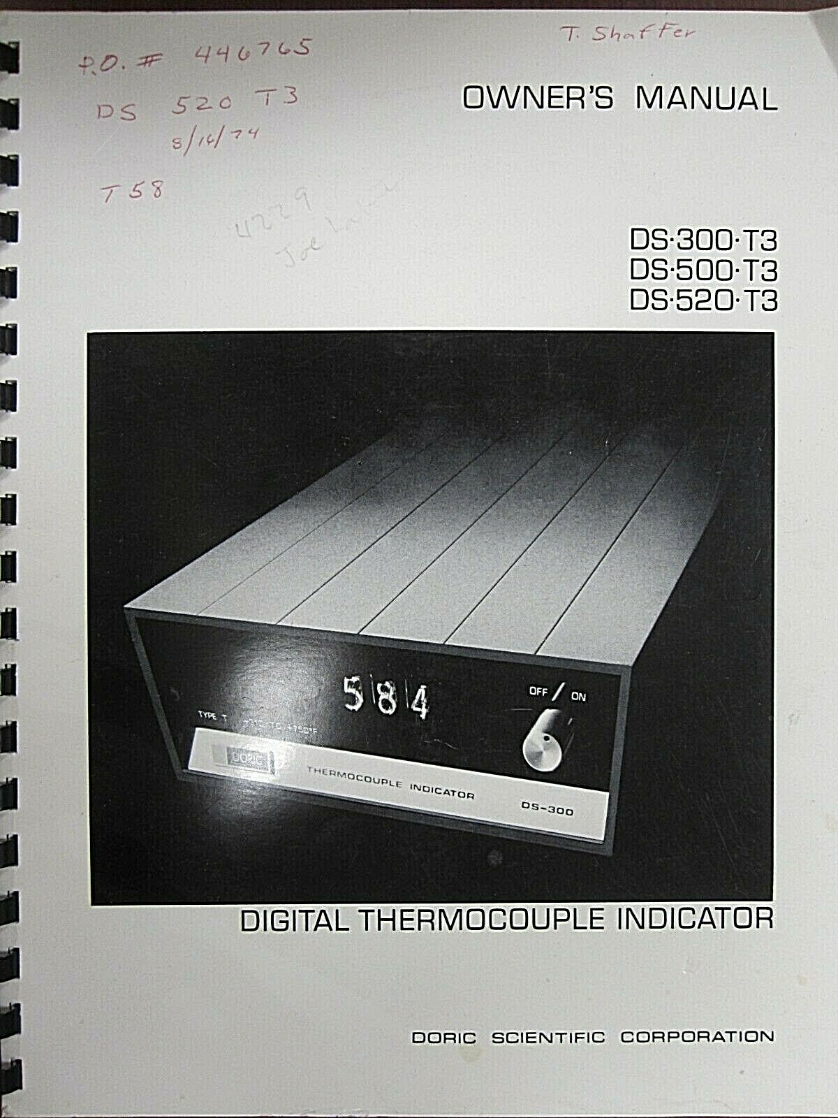 Doric DS-300-T3 500-T3 520-T3, Digital Thermocouple Indicator Owner's ...