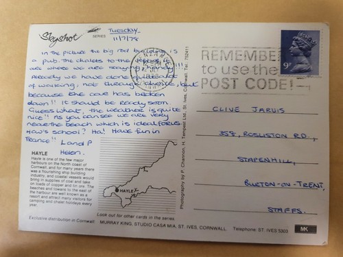 GENEALOGY POSTCARD CLIVE JARVIS 358 ROLISTON ROAD STAPENHILL BURTON ON ...