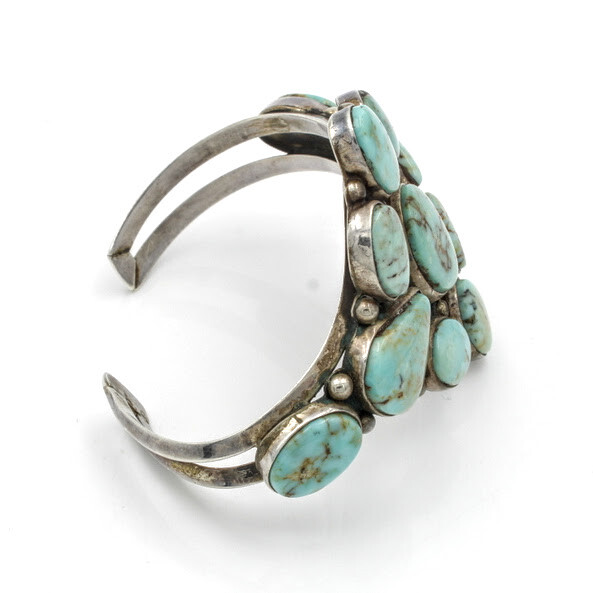 Navajo Signed Ernest Benally Sterling Silver Turquoise Cuff Bracelet # ...