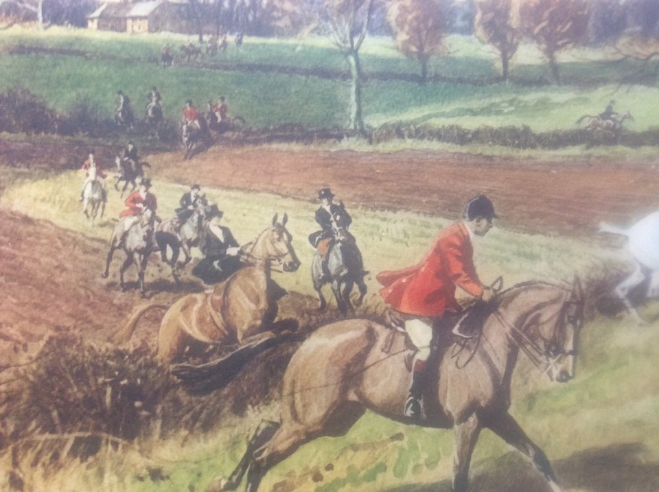 Antique Fox Hunting Print Robert Hugh BUXTON R.A. Over Hill & Dale ...