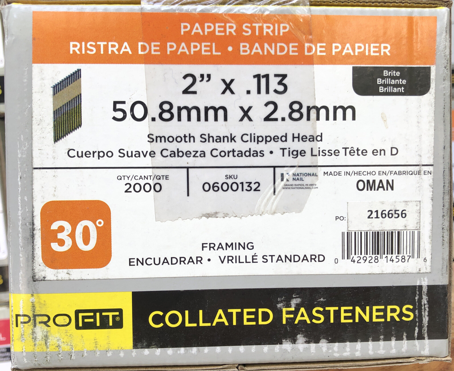 PRO FIT 2” x .113 Smooth Bright Paper Strip Part# 600132 30 Degree Box ...