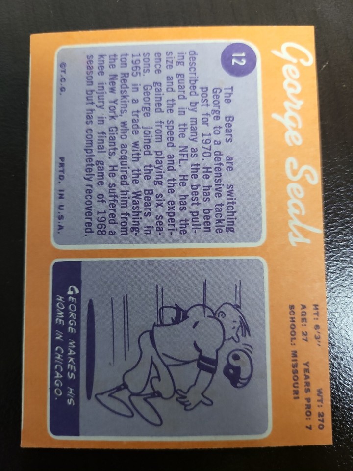 1970 Topps football George Seals card #12 | eBay